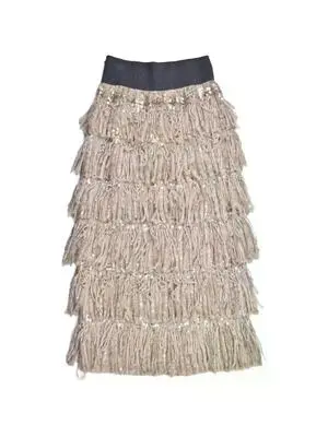 Brunello Cucinelli Sequin-embellished Midi Fringed Skirt - Neutrals