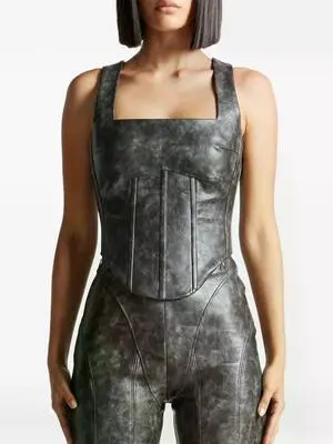 Manière De Voir Vintage Leather Corset Top