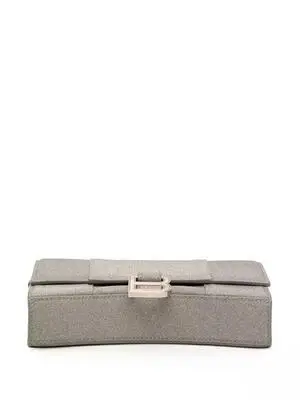 Balenciaga 2022 Glitter Fabric Hourglass Wallet On Chain Crossbody Bag - Silver