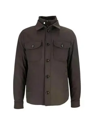 MOORER Layered Button-up Shirt Jacket - Brown