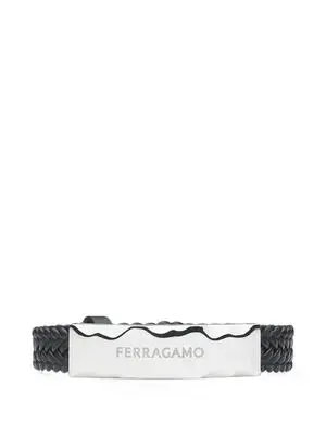 FERRAGAMO Braided Leather Brass Bracelet