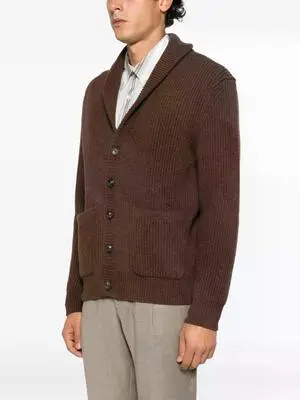 Eleventy Ribbed-knit Shawl-collar Cardigan