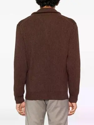 Eleventy Ribbed-knit Shawl-collar Cardigan
