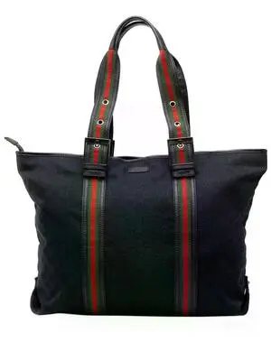 Gucci 2000-2015 Gg Canvas Web Shopper Tote Bag - Black