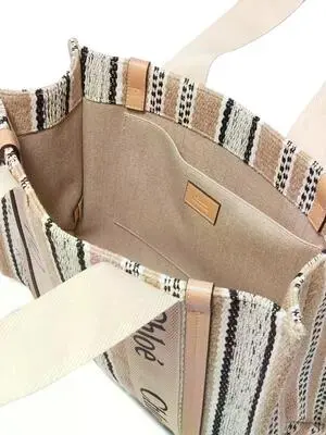 Chloé Woody Striped Linen Tote Bag
