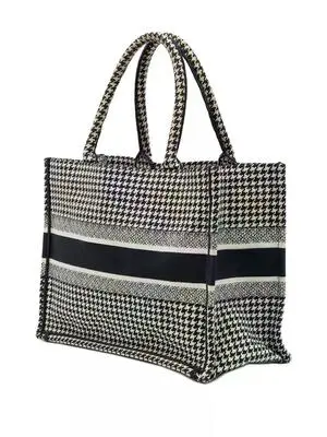 Dior 2019 Medium Embroidered Canvas Houndstooth Book Tote Bag - Black