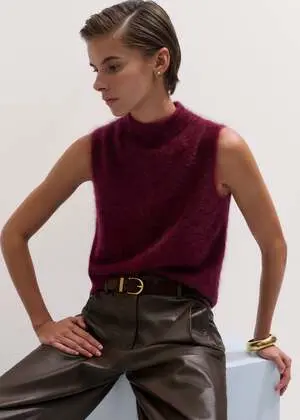 ME+EM Brushed Cashmere High Neck Straight Vest - Barolo Red