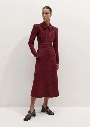 ME+EM Stripe Tweed Midi Dress - Red Multi