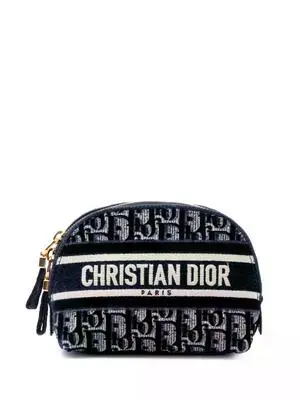 Dior 2021 Oblique Embroidered Velvet Cosmetic Pouch - Blue