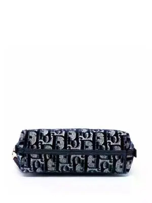Dior 2021 Oblique Embroidered Velvet Cosmetic Pouch - Blue