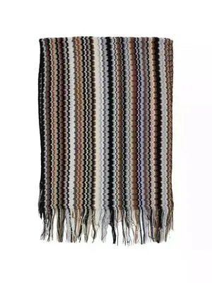 Missoni Zigzag-knit Fringed Scarf - Brown