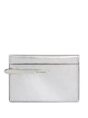 Givenchy Pinch Card Holder In Laminated Leather - Silver