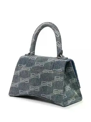 Balenciaga 2022-2026 Small Bb Monogram Denim Hourglass Top Handle Bag Satchel