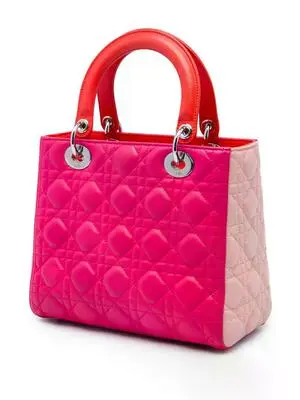 Dior 2013 Medium Tricolor Lambskin Cannage Lady Satchel - Pink