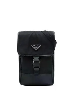 Prada 2000-2013 Saffiano Trimmed Re Nylon Smartphone Case Crossbody Bag - Black