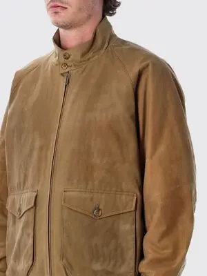 BARACUTA Waxed Cotton Bomber Jacket With High Collar And Flap Pockets