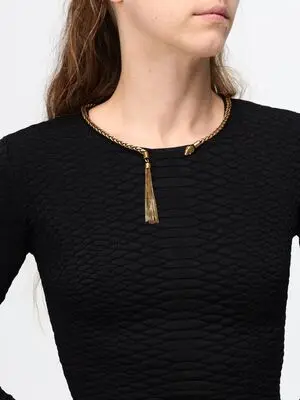Elisabetta Franchi Slim Fit Cropped Viscose Top With Jewel Neck