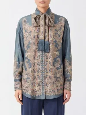 Zimmermann Valiant Paisley-print Silk Blouse With Pussy-bow Collar And Long Sleeves - Multicolor