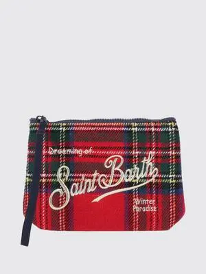 MC2 SAINT BARTH Aline Tartan Print Neoprene Mini Handbag With Logo - Red