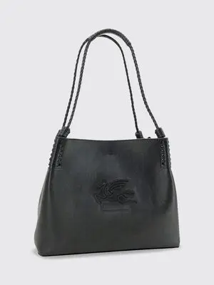 Etro Libra Medium Calfskin Leather Shoulder Bag With Pegaso Logo - Black
