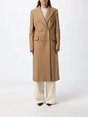 MAR DE MARGARITAS Double-breasted Long Wool Blend Coat With Peak Lapels - Camel