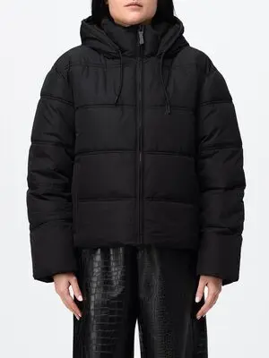DISCLAIMER Quilted Short Puffer Jacket With Hood And Funnel Neck - Black