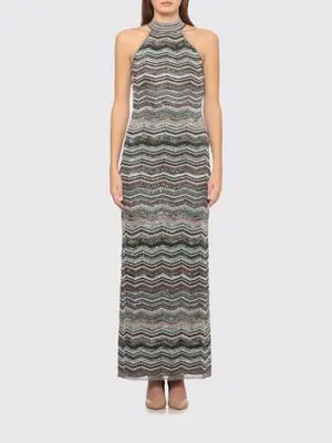 Missoni Zig-zag Pattern Lurex Slim Fit Long Dress With Halter Neck - Multicolor