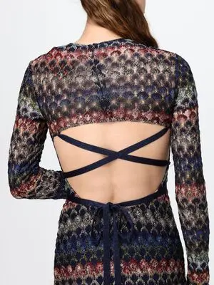 Missoni Geometric Pattern Lurex Midi Sheath Dress With Long Sleeves