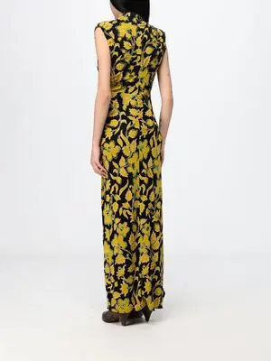 Diane Von Furstenberg Floral Print Long Sheath Dress With Ruched Waist And Front Slit