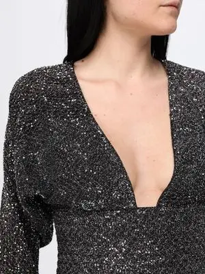 Missoni Long-sleeved Lurex Evening Gown With Sequins And Deep V-neck