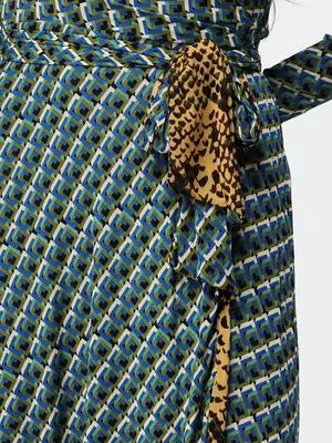 Diane Von Furstenberg Geometric Print Midi Wrap Shirt Dress With Long Sleeves