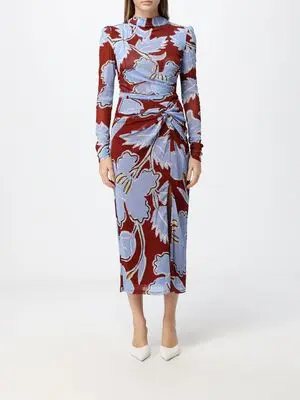 Diane Von Furstenberg Floral Midi Sheath Dress In Jersey With A High Neck And Slit