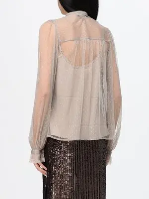 TWINSET Point D'esprit Tulle Shirt With Pussy-bow Collar And Long Sleeves