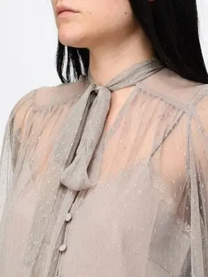TWINSET Point D'esprit Tulle Shirt With Pussy-bow Collar And Long Sleeves