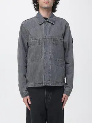 Stone Island Cotton Denim Shirt Jacket With Compass Logo Patch