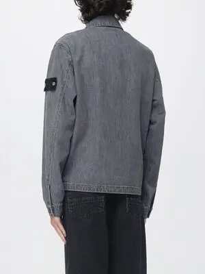 Stone Island Cotton Denim Shirt Jacket With Compass Logo Patch