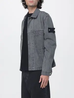 Stone Island Cotton Denim Shirt Jacket With Compass Logo Patch