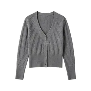 BRODIE CASHMERE Slim Fit Rib Cardigen Shadow