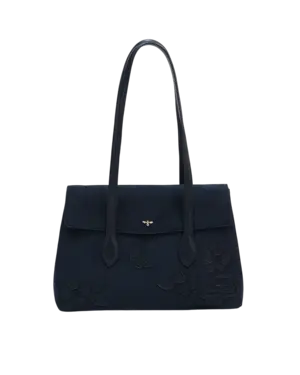 FABLE ENGLAND Romilly Floral Applique Faux Suede Shoulder Bag In Navy