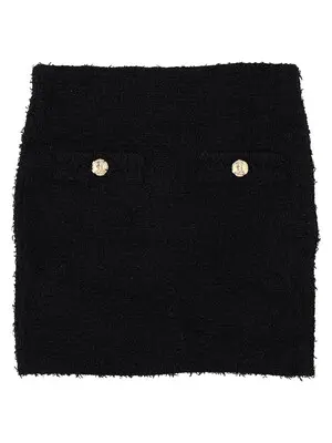 Balmain Minigonna In Tweed Con Dettaglio Bottoni - Black