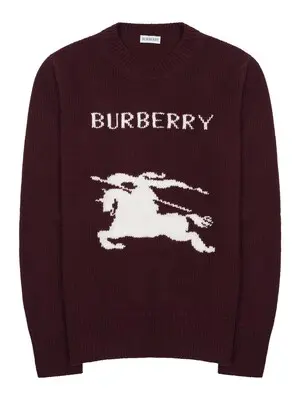 Burberry Maglia In Lana E Cashmere Con Logo - Bordeaux