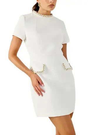 MARSY Beaded Chain Minidress - White