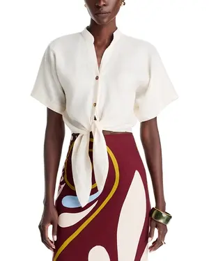 CALA DE LA CRUZ Leroy Linen Tie Front Shirt - Ecru