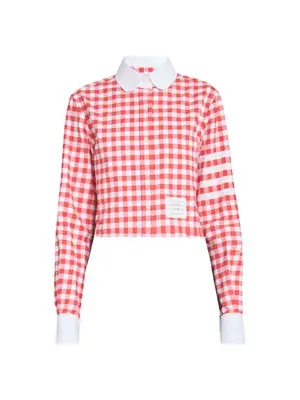 Thom Browne Gingham Checked Cotton Crop Shirt - Red