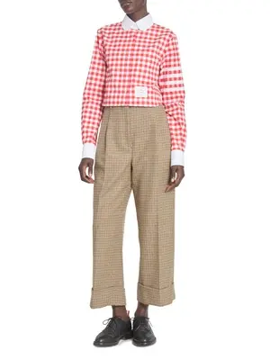 Thom Browne Gingham Checked Cotton Crop Shirt