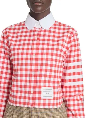 Thom Browne Gingham Checked Cotton Crop Shirt