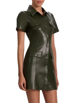 Alice + Olivia Jamie Faux-leather Collared Minidress