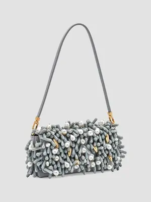Cult Gaia Perla Beaded Leather Clutch - Celadon Multi