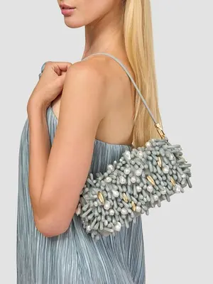 Cult Gaia Perla Beaded Leather Clutch - Celadon Multi