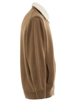 Kiton Wool And Cashmere Cardigan With Shearling-effect Collar